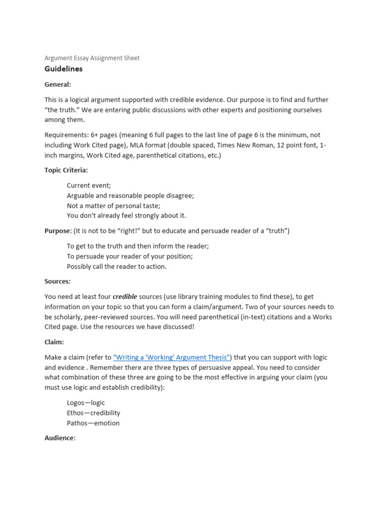 Argumentative Essay Assignment | PDF | Citation | Human Communication