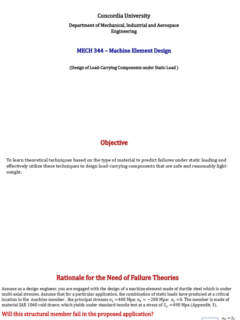 MECH344 - Lecture-2 Design For Static Load | PDF | Strength Of Materials | Ductility