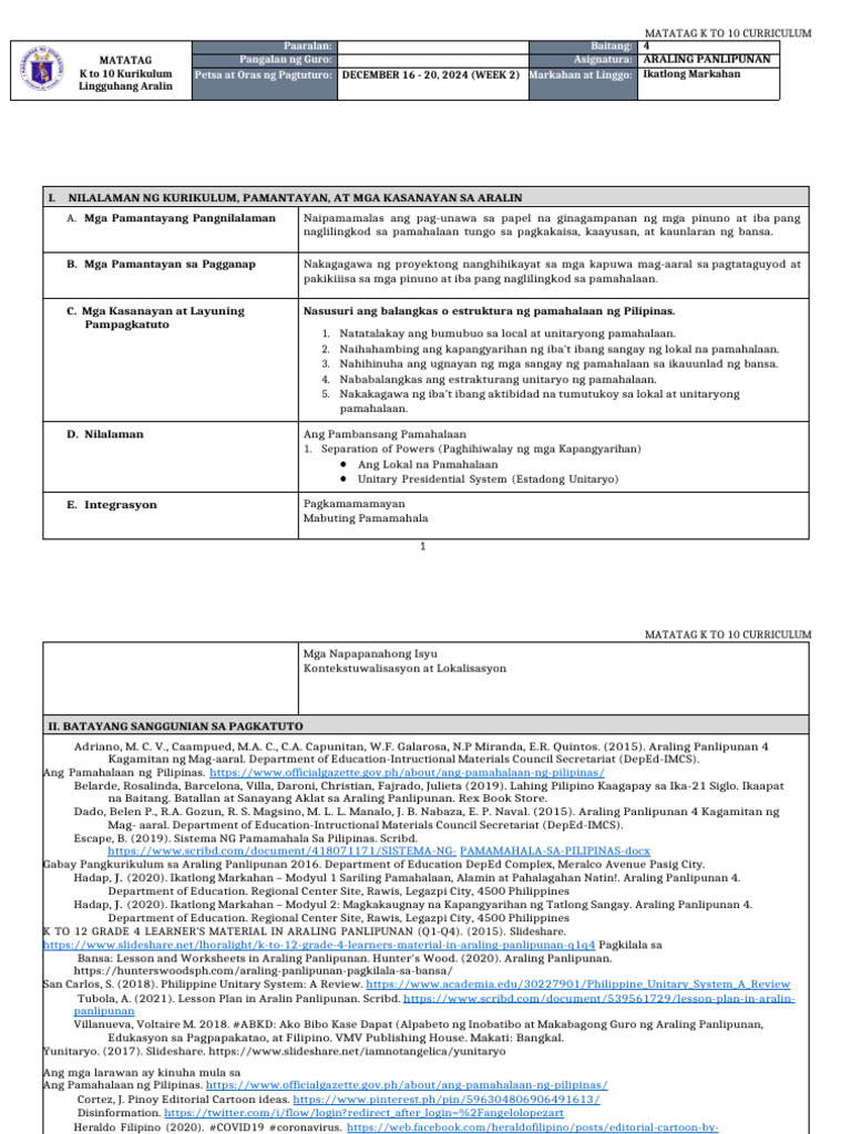 DLL MATATAG _ARALING PANLIPUNAN 4 Q3 W3 | PDF