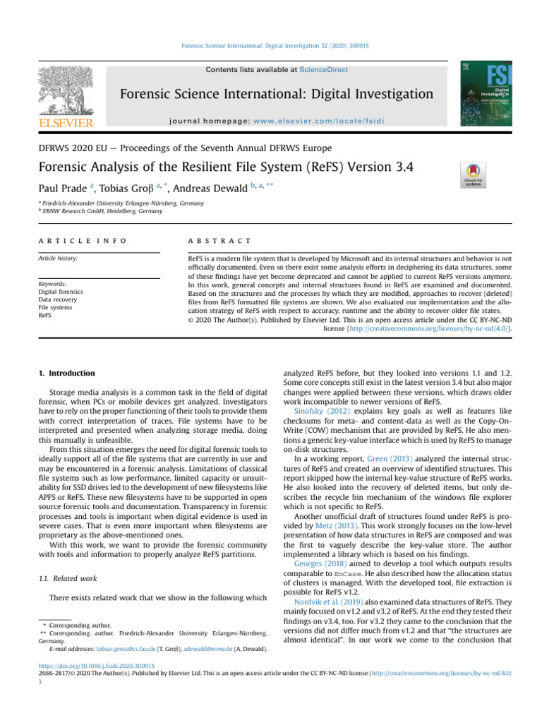 Forensic Analysis of The Resilient File System ReF | PDF | File System ...