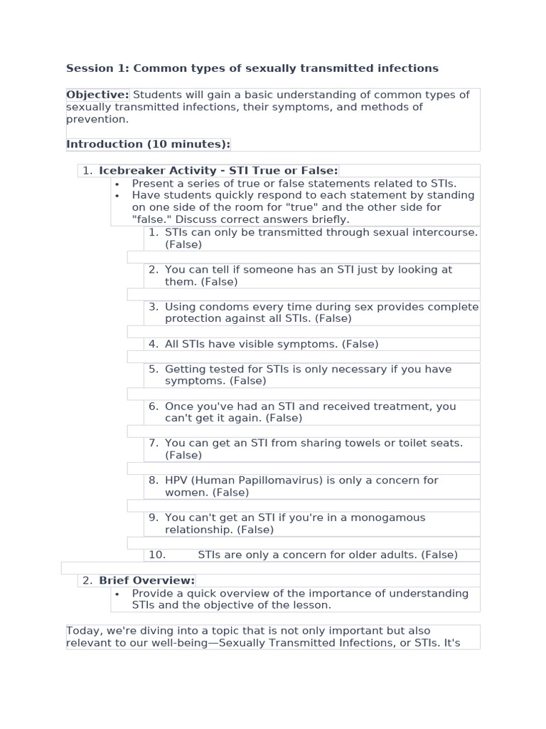 Session 1_Common types of sexually transmitted infections | PDF ...