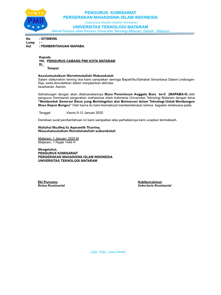 Surat Pemberitahuan Utm | PDF