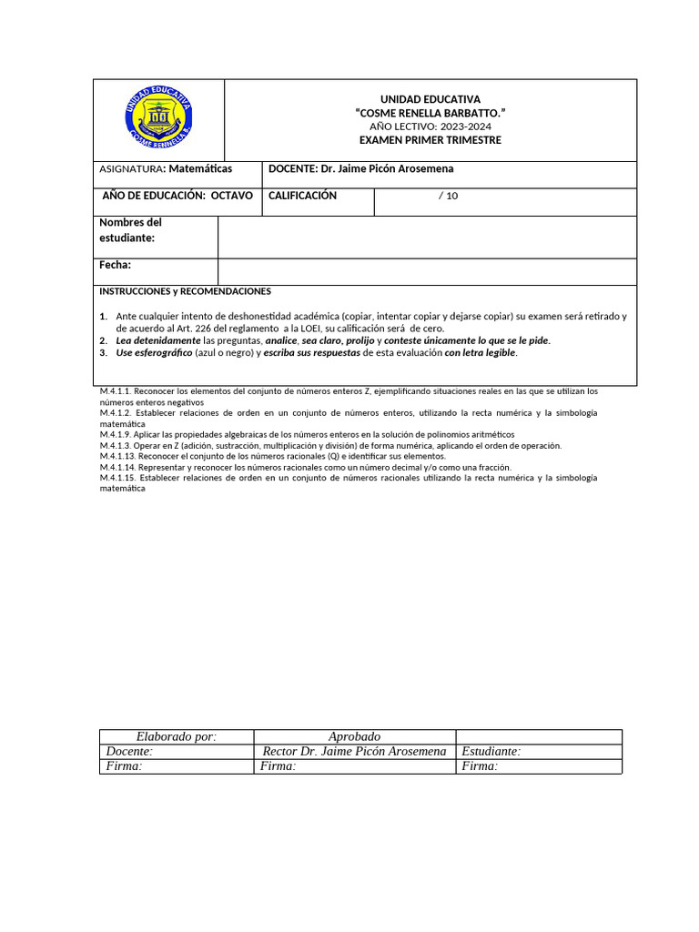 Formato de Examen | PDF