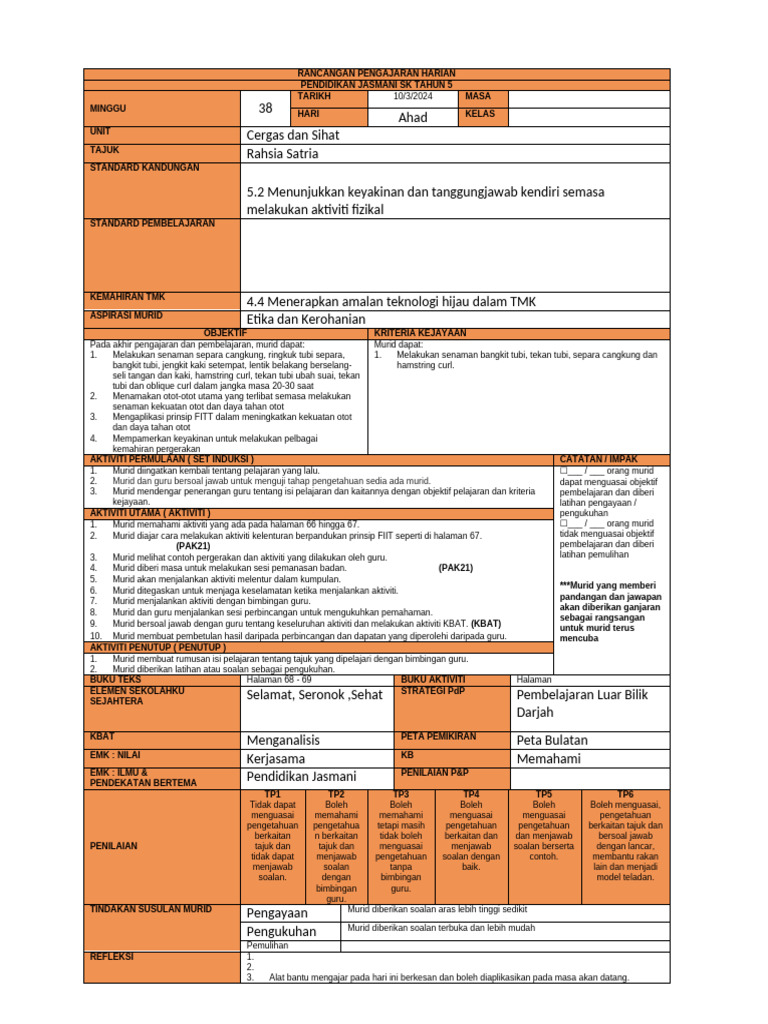 M38 RPH PJ THN 5 2024-2025 by Cikgu Gorgeous | PDF