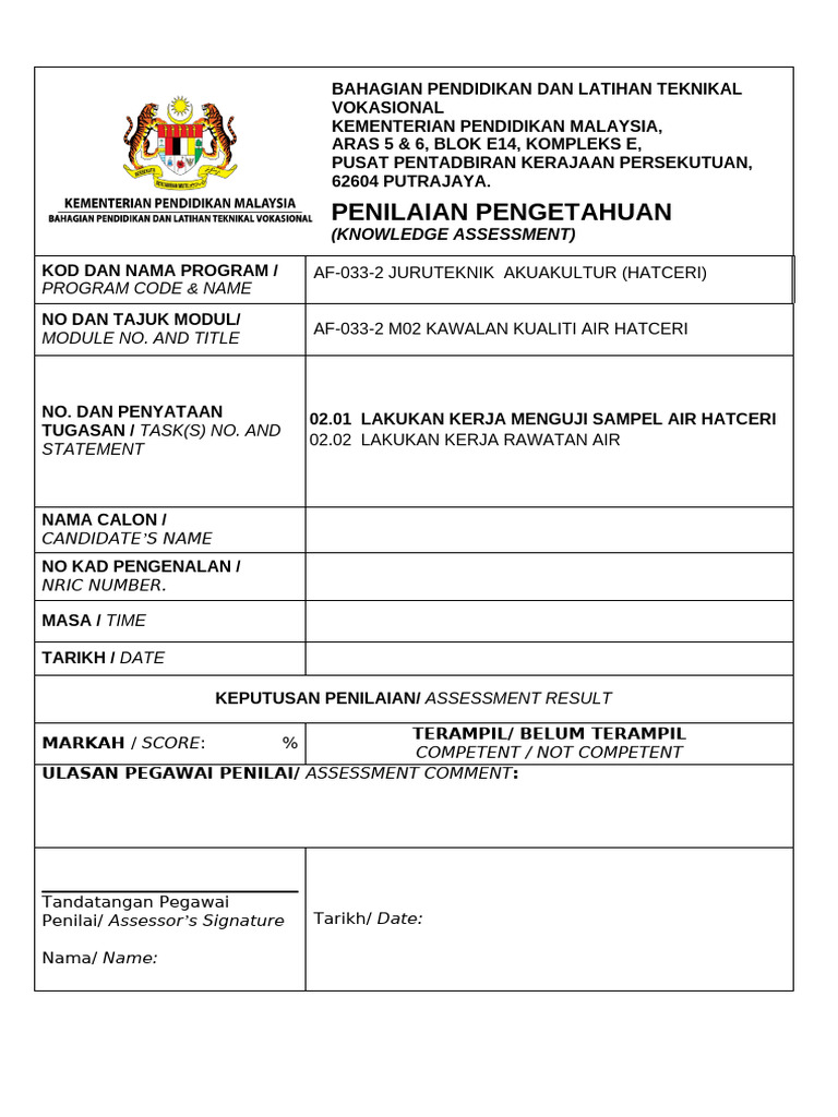 Penilaian Pengetahuan: Program Code & Name Module No. and Title | PDF