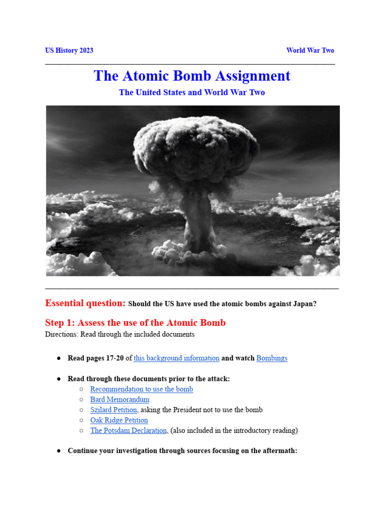 Andre Gil - Dropping The Atomic Bomb Assignment | PDF | Surrender Of Japan | Nuclear Weapons