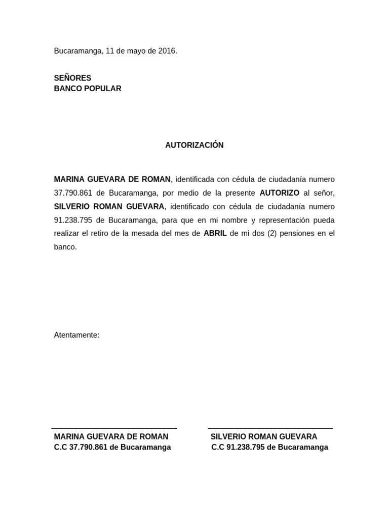 Autorización Ciro Antonio Quintero Sepulveda | PDF