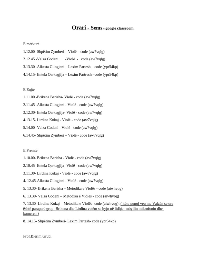 Orari Sems Google Classroom 2 | PDF