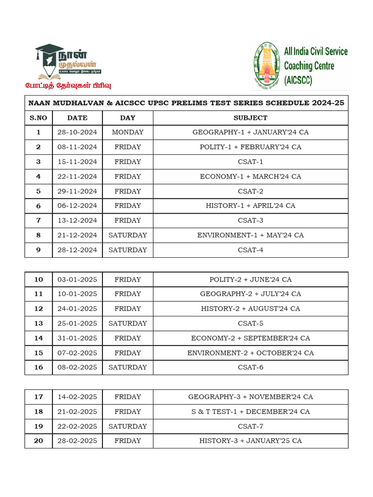 2025 Prelims Test Schedule Updated | PDF | Evaluation Methods ...