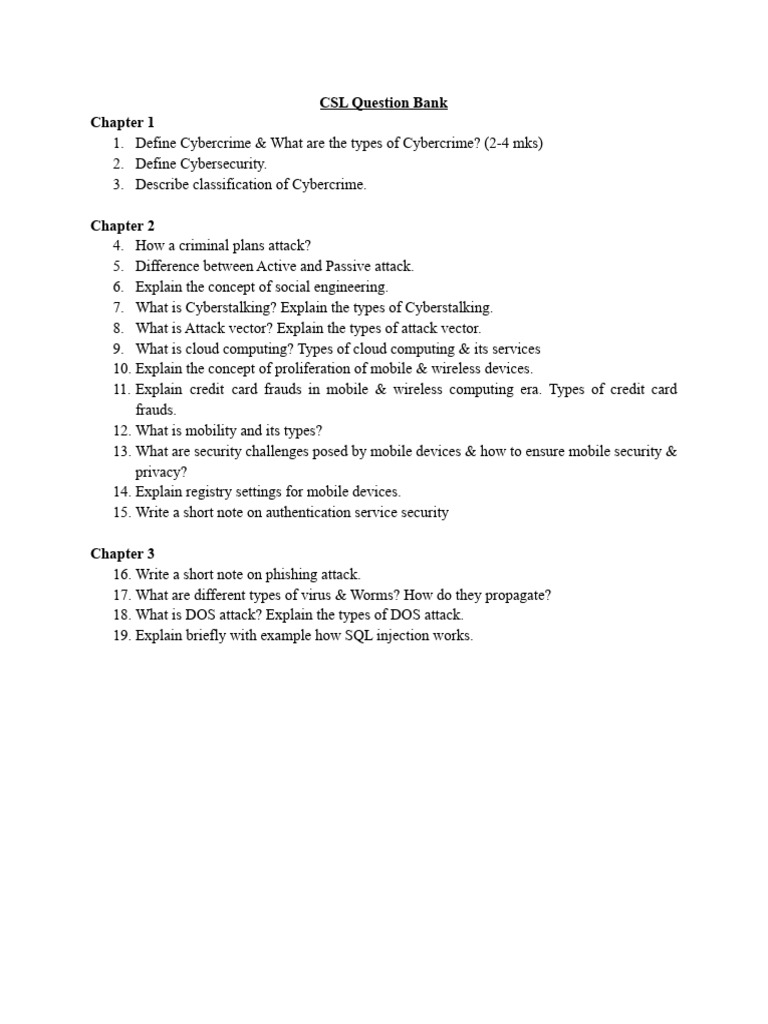 CSL Question Bank | PDF