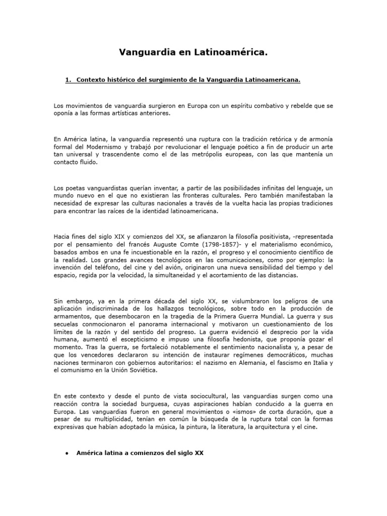 Vanguardia Latinoamericana: Contexto y Desarrollo | PDF | Vanguardia ...