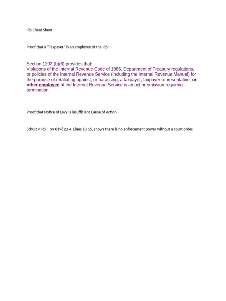 IRS Cheat Sheet | PDF