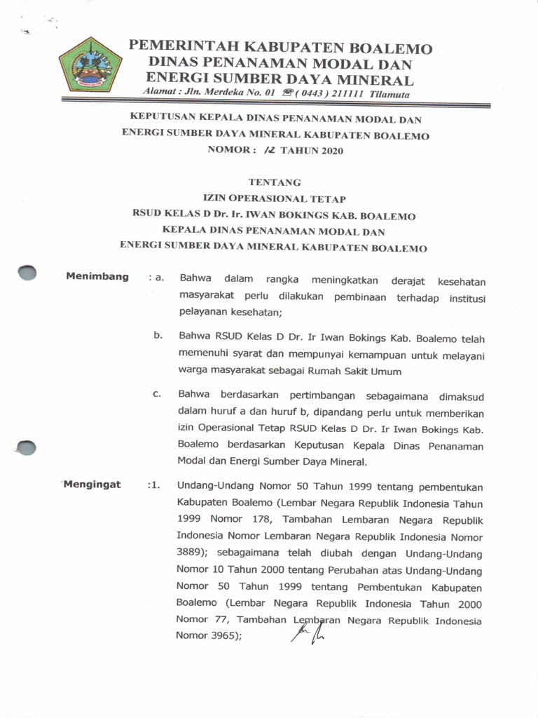 SURAT IZIN OPERASIONAL 2020 | PDF