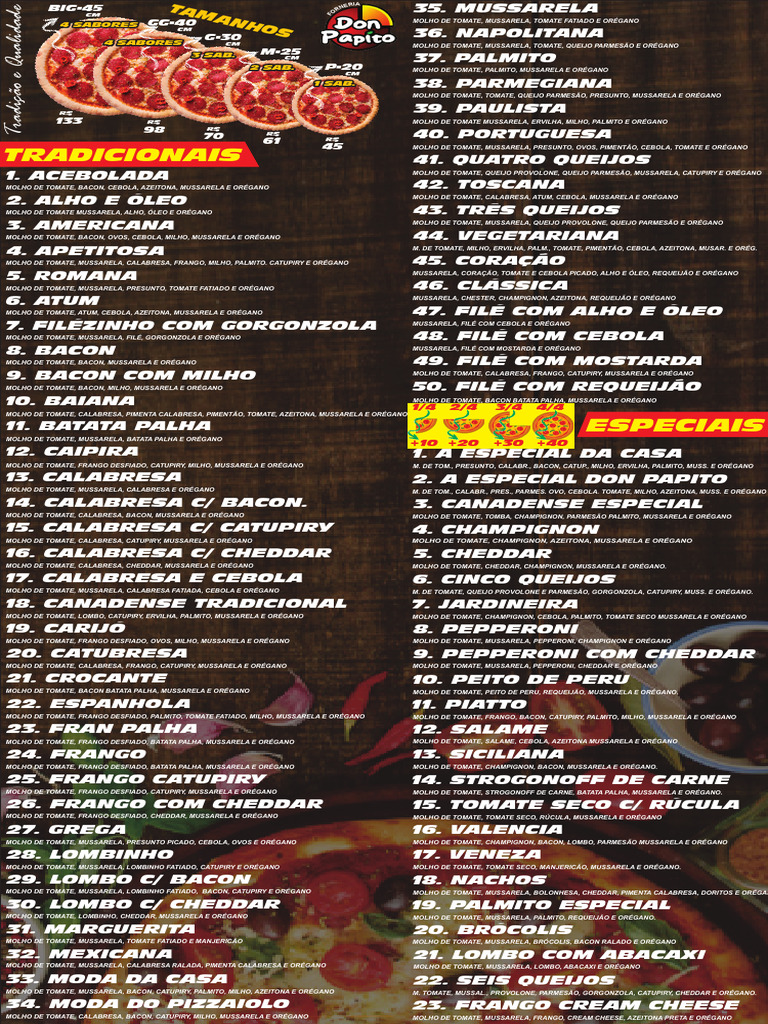 Don Papito Pizzaria - Cardapio | PDF | Orégano | Alimentos