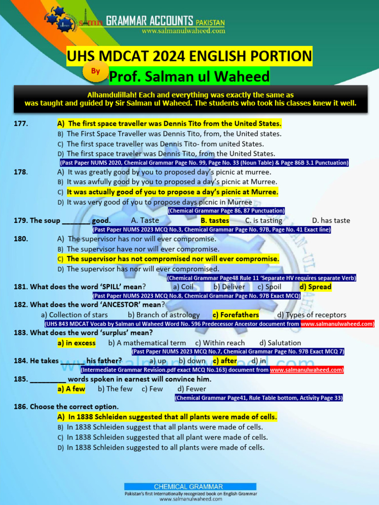 English Paper Mdcat 2024 by Prof Salman Ul Wah | PDF | Linguistic ...