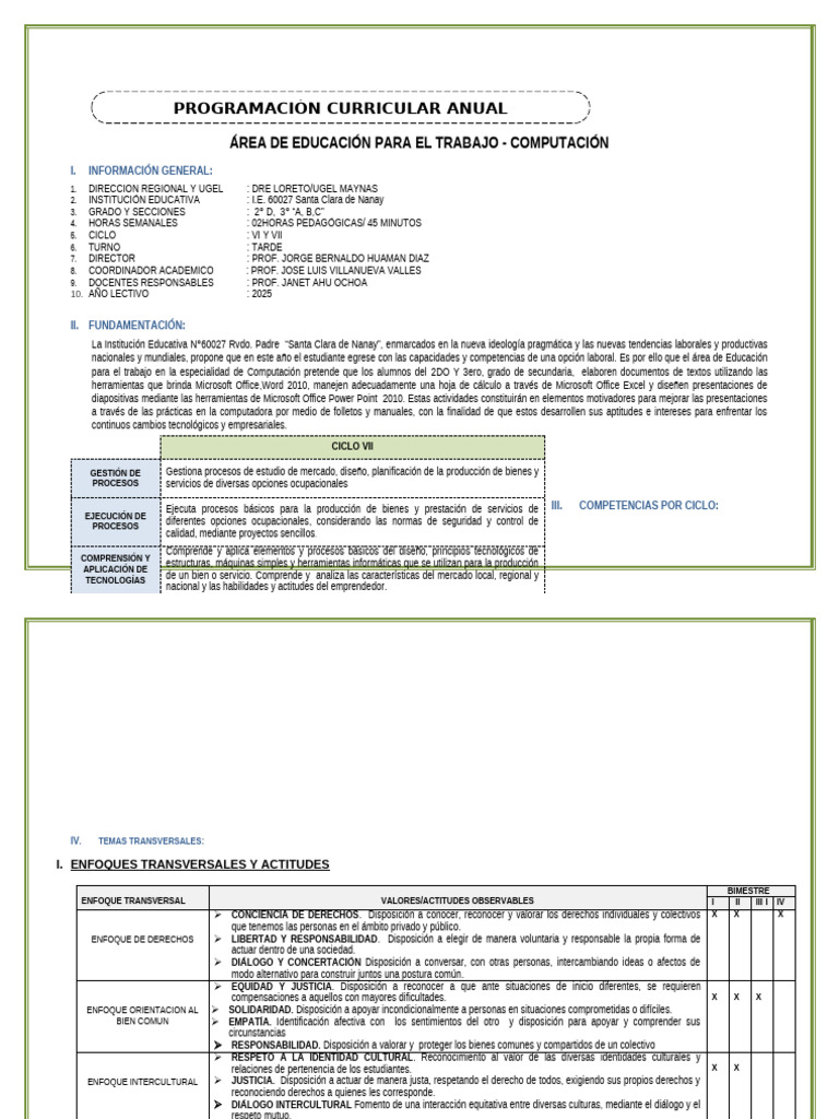 PROGRAMACION ANUAL 2025- EPT -COMPUTACION-2° Y 3°-JANET | PDF | Evaluación | Microsoft Word
