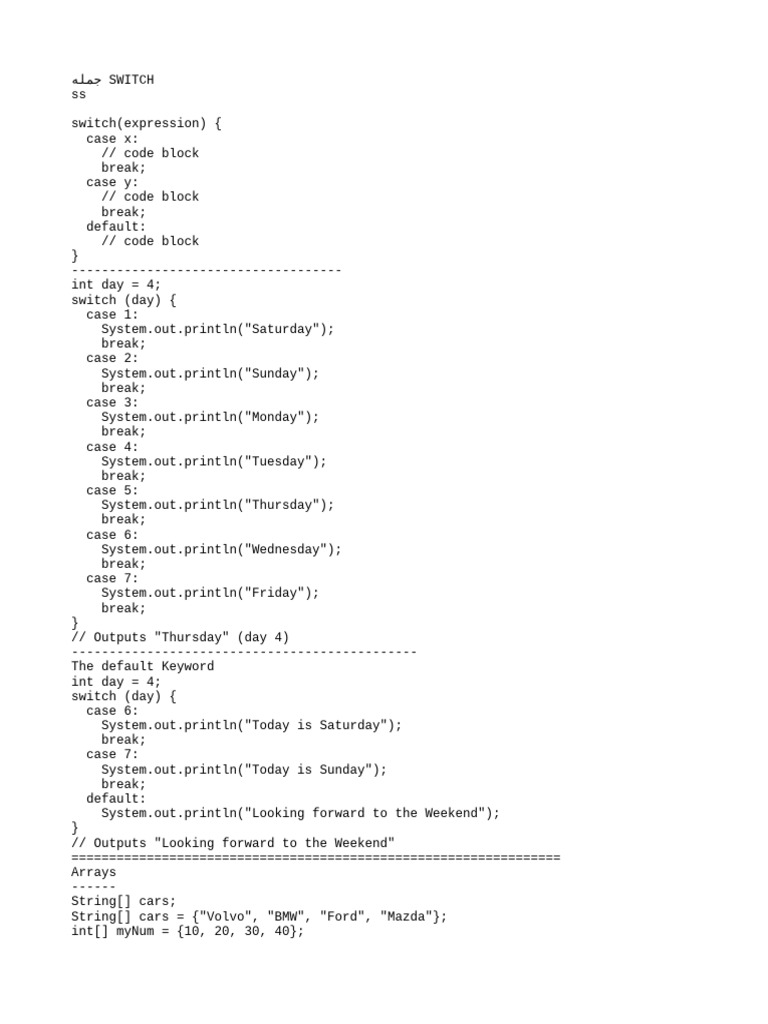 Java Switch Statement and Arrays Guide | PDF