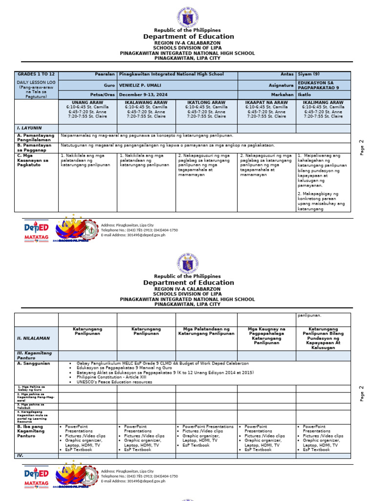 ESP 9 DLL Q3 WK 1 | PDF