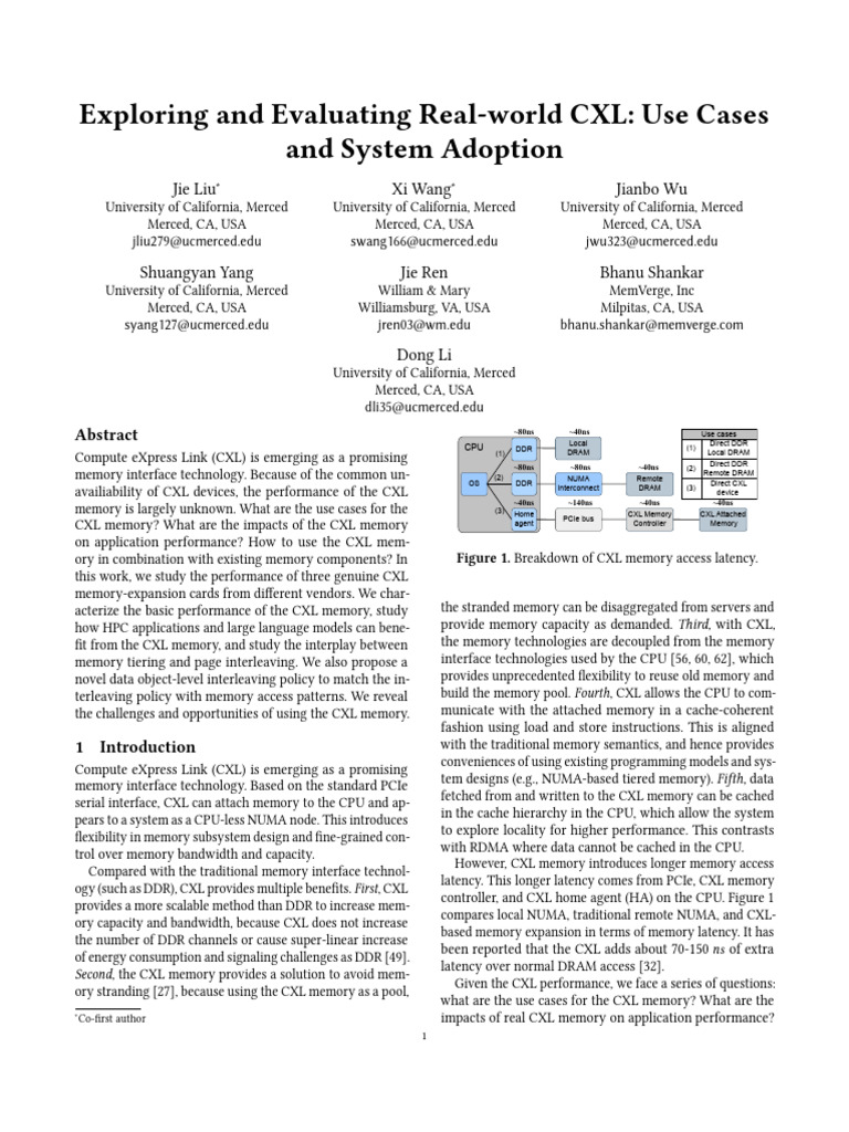 Exploring and Evaluating Real-world CXL- Use Cases and System Adoption | PDF | Computing ...