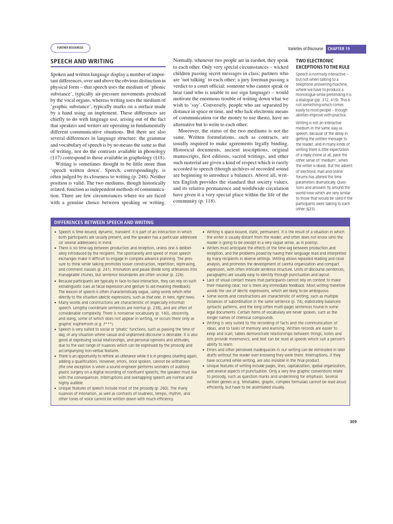 Text 4 - Crystal Speech and Writing | PDF | Speech | Sentence (Linguistics)