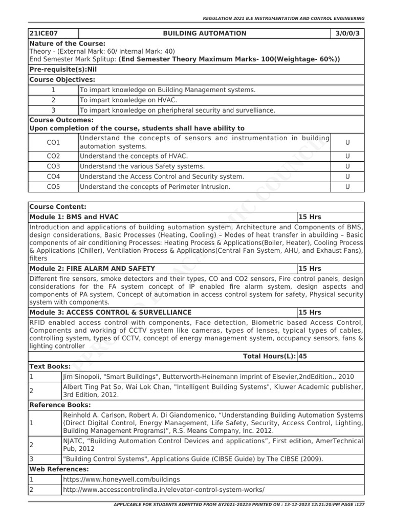21ICE07-BUILDING AUTOMATION | PDF | Building Automation | Equipment
