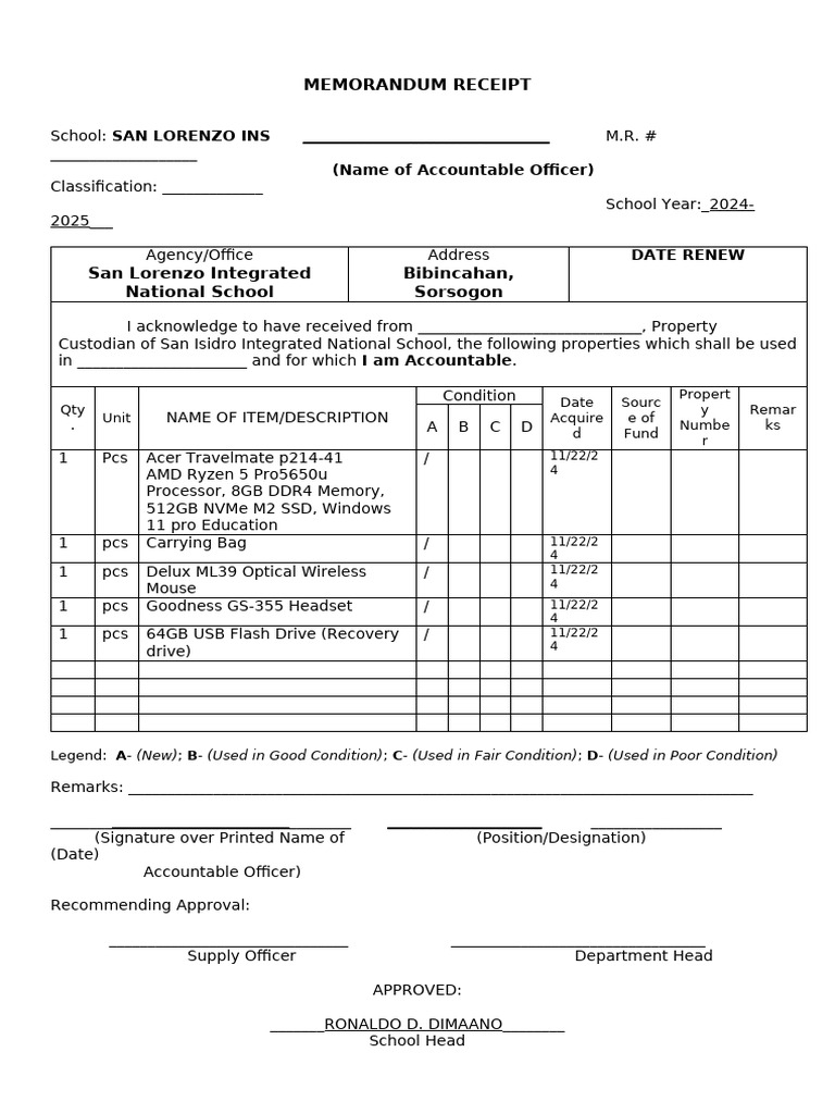 Memorandum Receipt MR | PDF | Personal Computing | Computing
