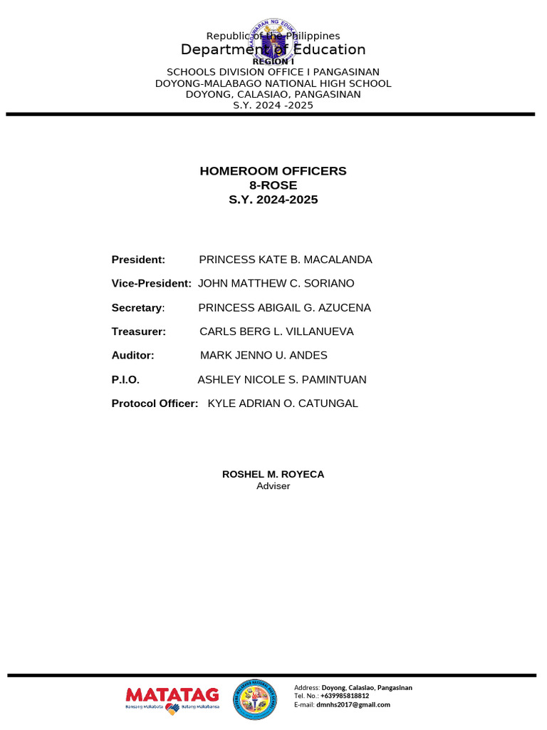 8-Rose Homeroom Officers | PDF