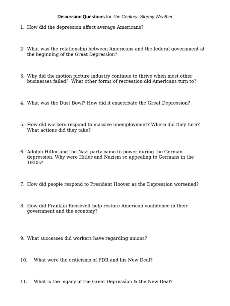 Discussion Questions: The Great Depression | PDF