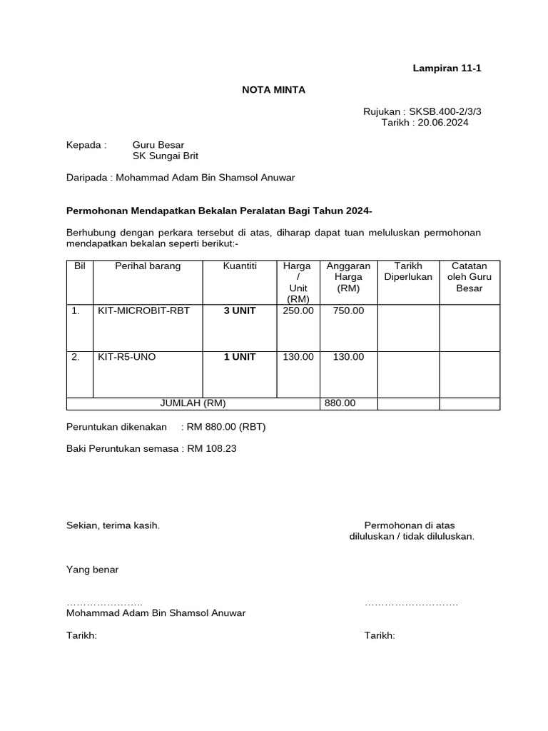 Nota Minta RBT | PDF