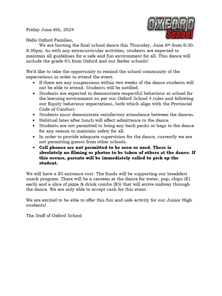 DANCE LETTER - June 6 | PDF