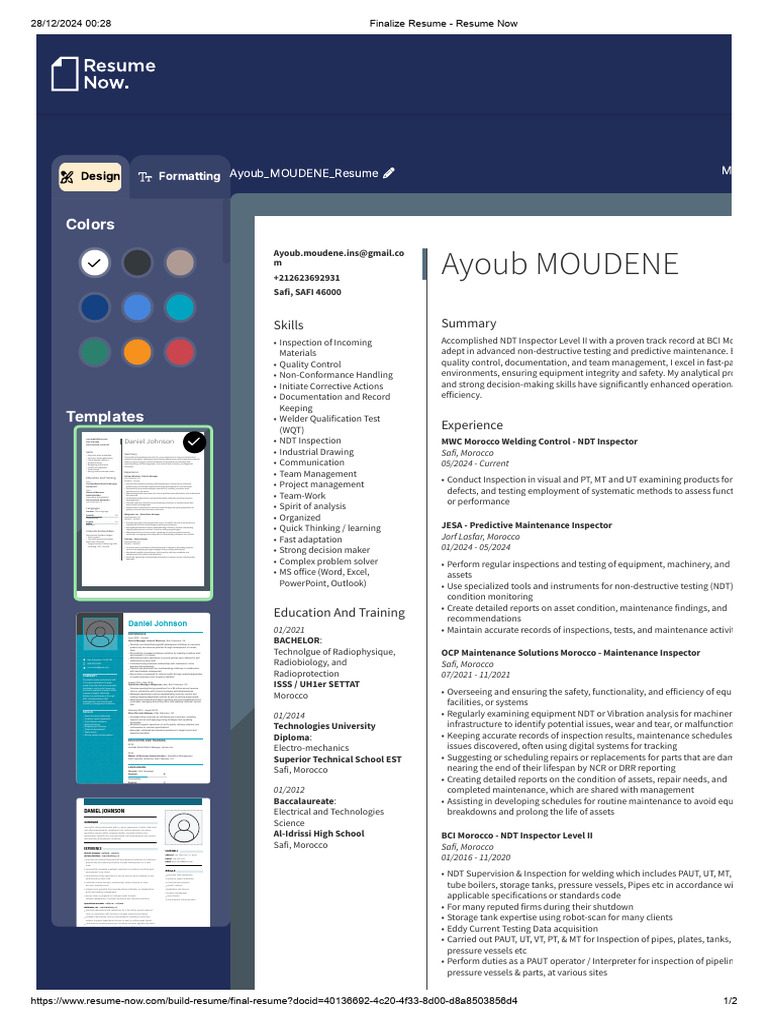 Finalize Resume - Resume Now | PDF | Nondestructive Testing | Inventory