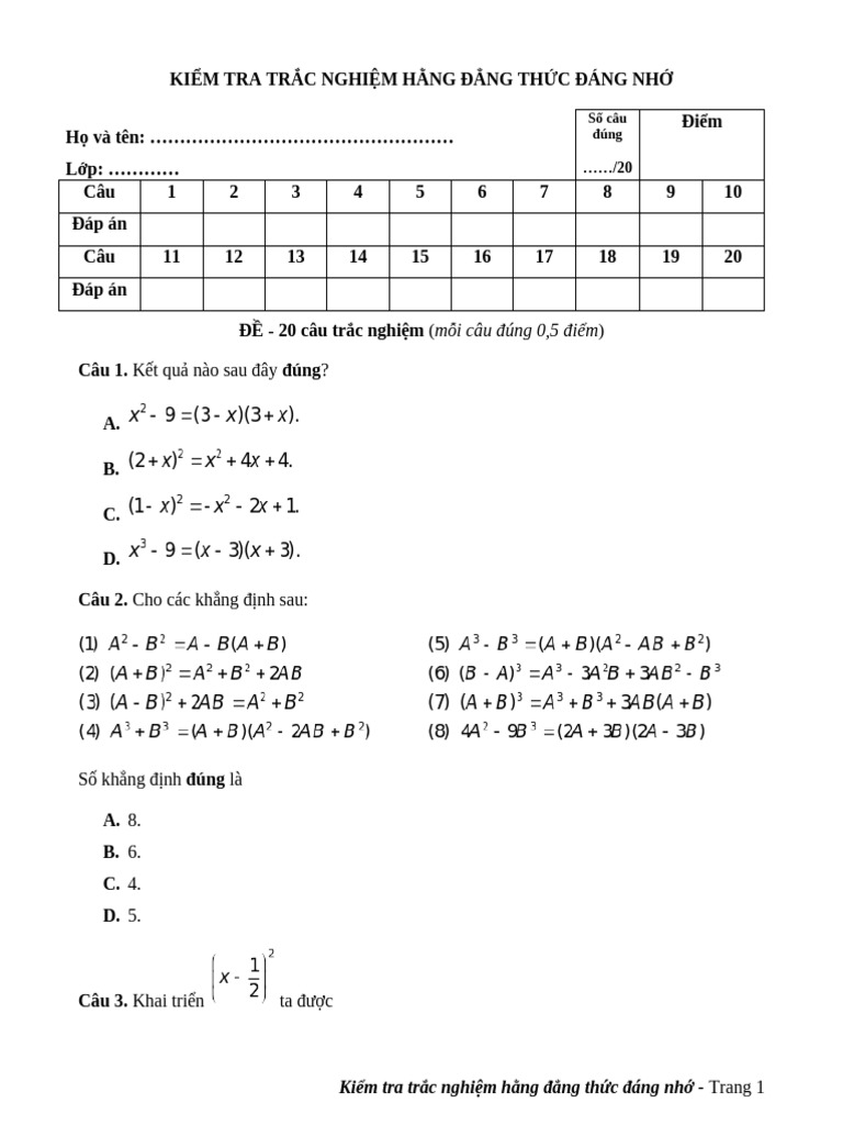 20 CAU TRAC NGHIEM HANG DANG THUC DANG NHO | PDF