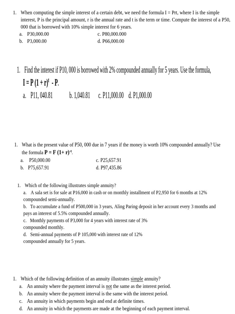 gen math quizzzzzzzzz | PDF | Present Value | Interest