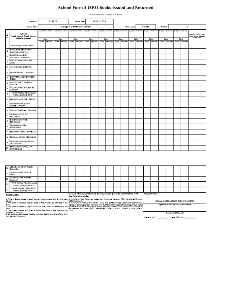 SF3 2024 Kinder - A | PDF