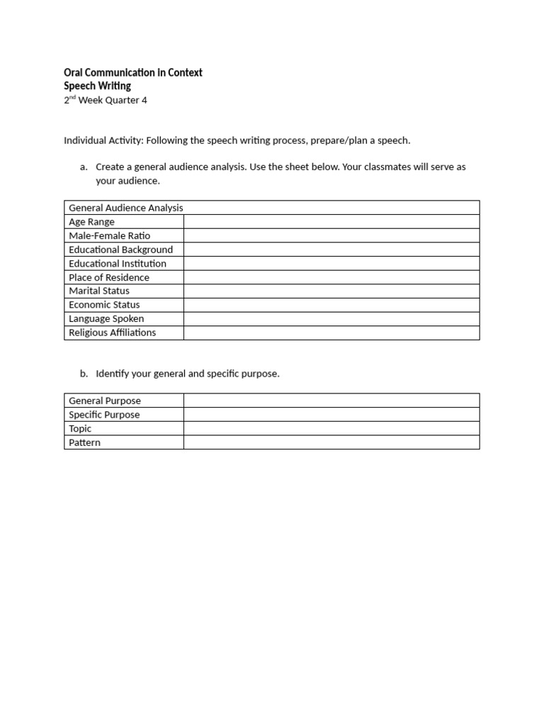 Speech Writing Activity | PDF