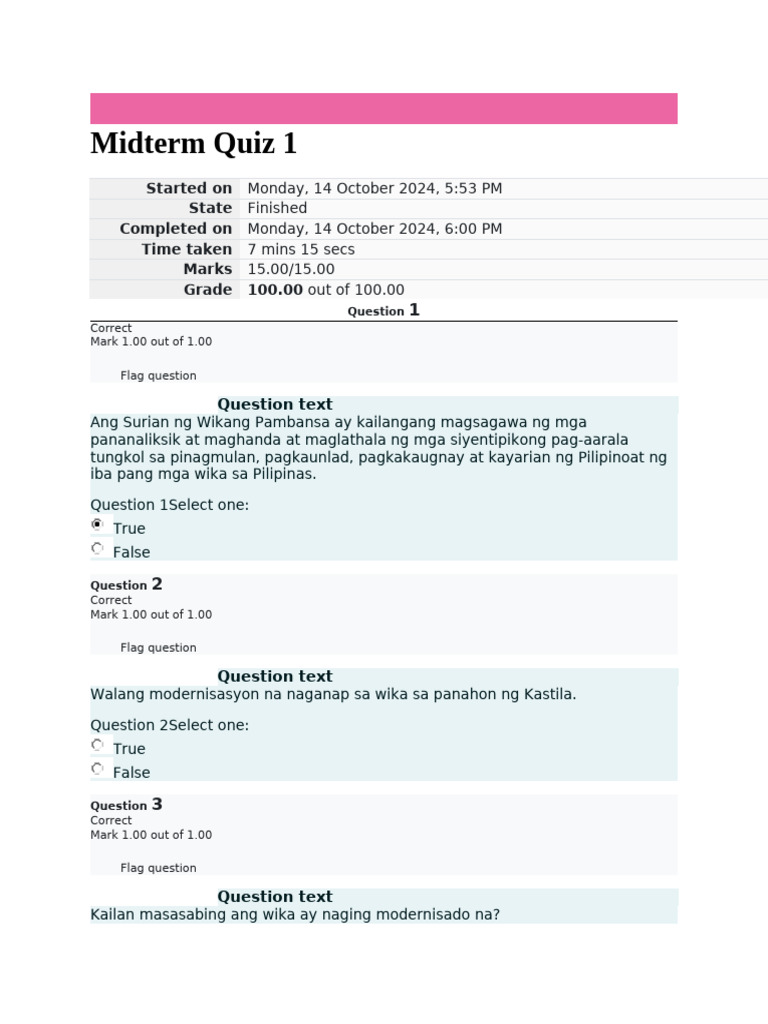 Midterm Quiz 1 | PDF