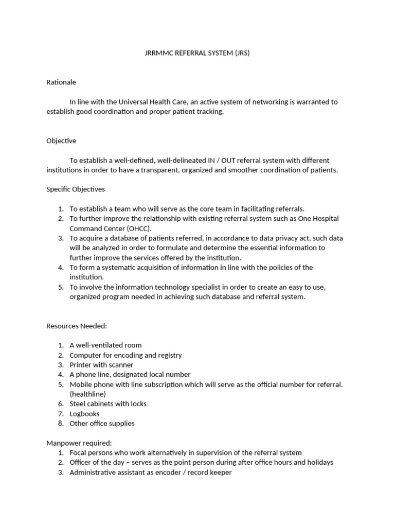 JRRMMC Referral System Overview | PDF
