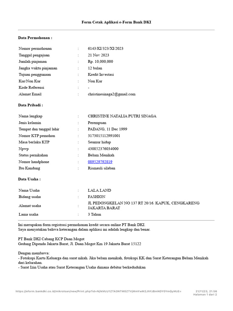 Bank DKI | Cetak E-Form | PDF