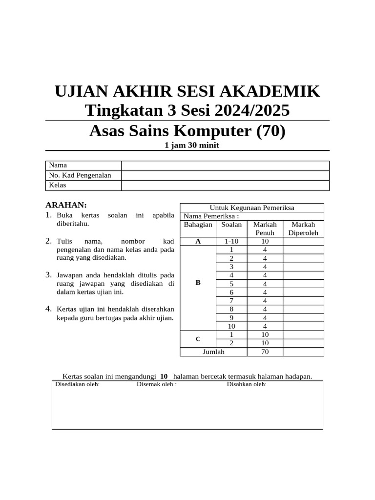 MUKA HADAPAN UASA RBT TG 3 TAHUN 2024 | PDF