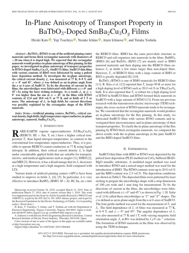 In-Plane Anisotropy in BTbO-Doped SmBCO | PDF | High Temperature ...