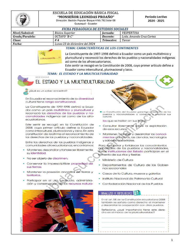 Ficha de Eess 8vo B-C Semana 4 Completo | PDF