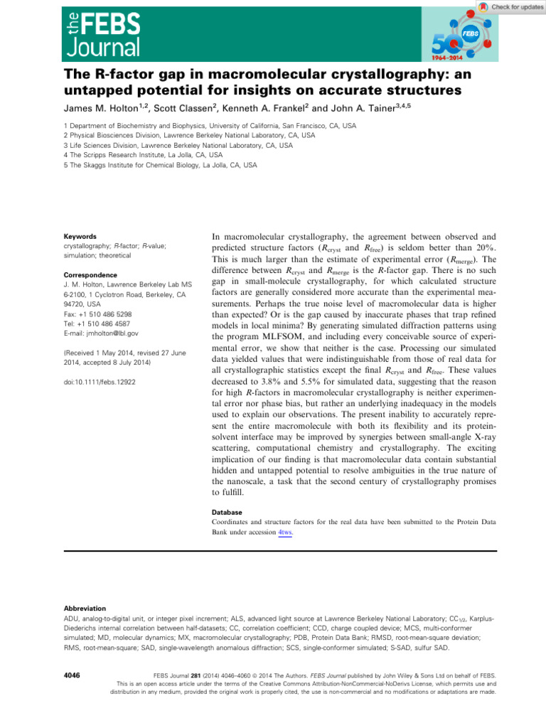 The FEBS Journal - 2014 - Holton - The R‐Factor Gap in Macromolecular Crystallography an ...