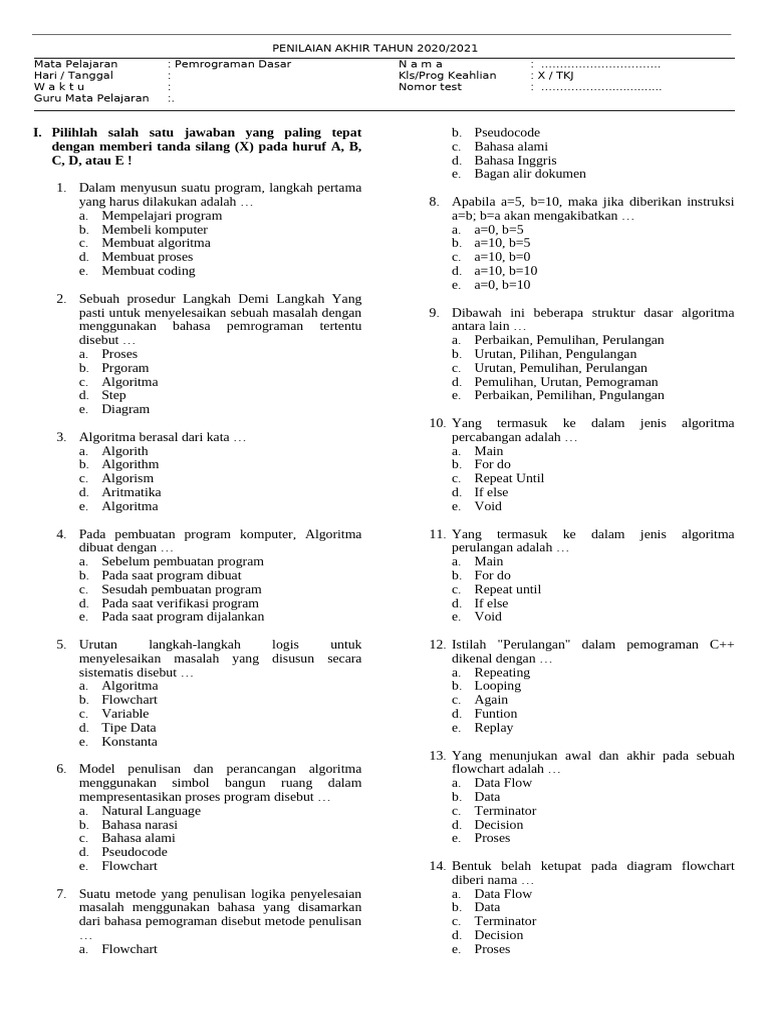 Soal Pemrograman Dasar | PDF