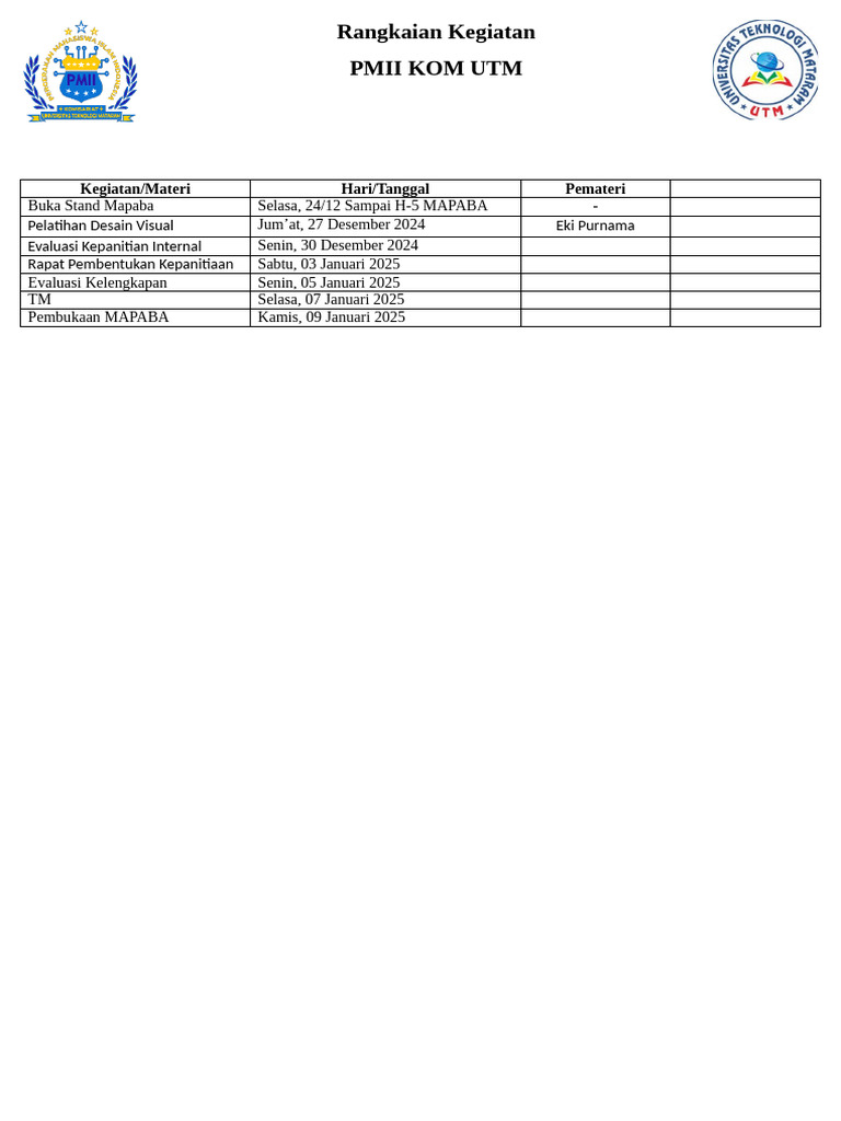 Rangkaian Kegiatan | PDF