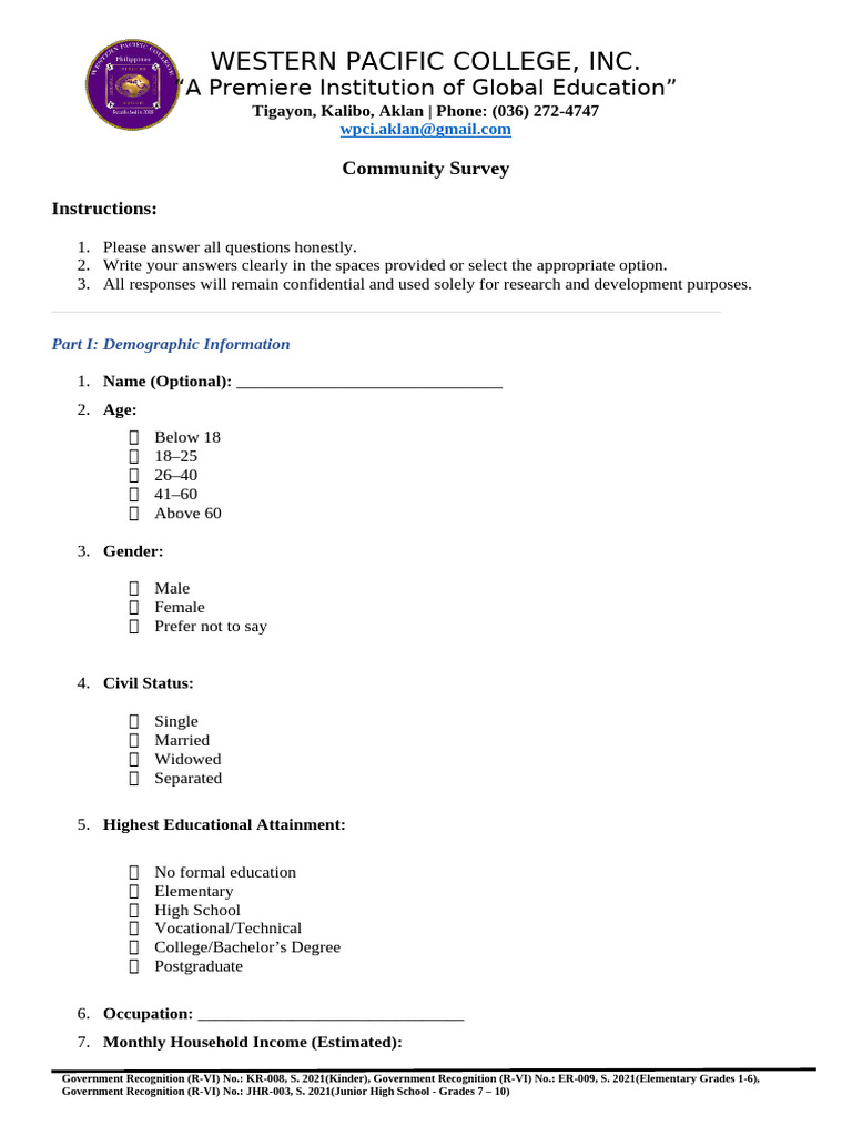Community Survey | PDF | Literacy | Schools