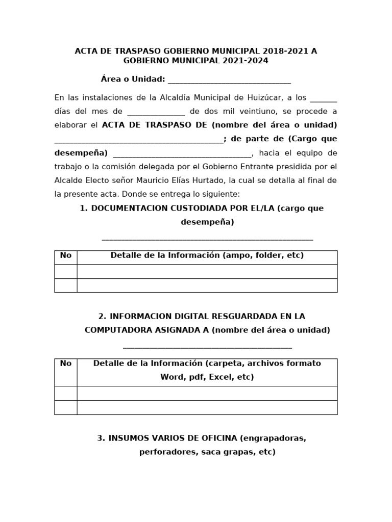 Formato Acta de Traspaso | PDF