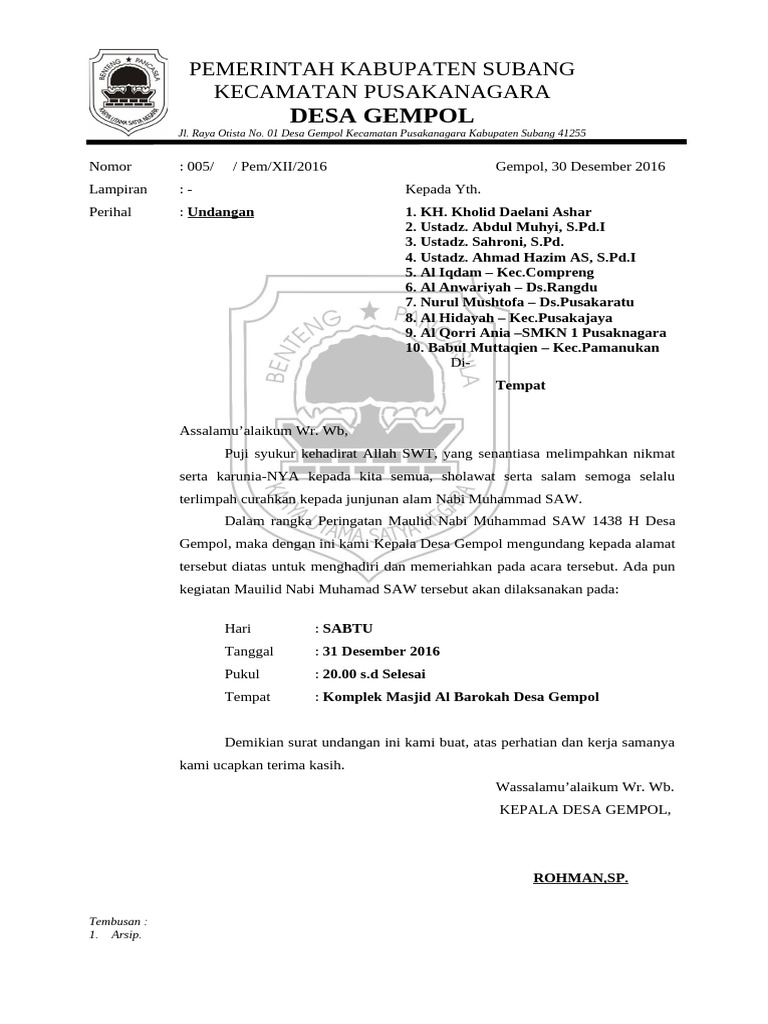 Undangan Peringatan Maulid Nabi 1438 H | PDF