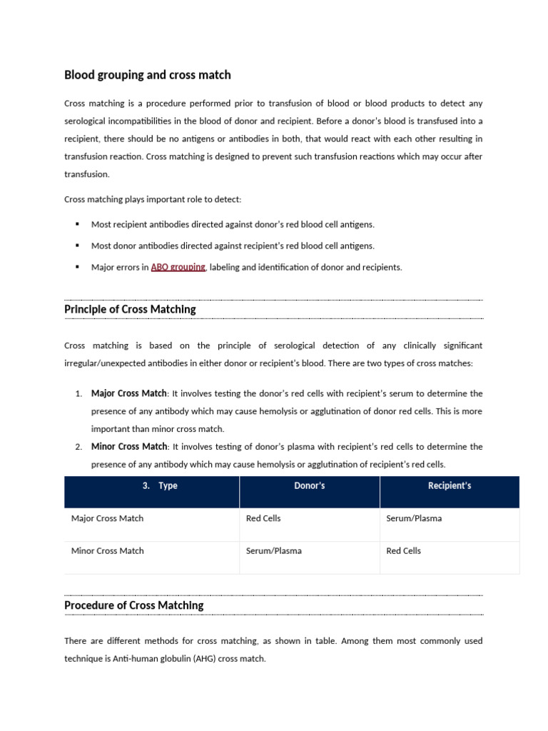 Blood Cross Matching Procedure Guide | PDF | Blood Plasma | Blood