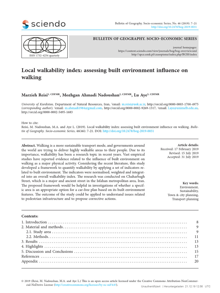 Local Walkability Index Assessing Built Environmen | PDF | Street