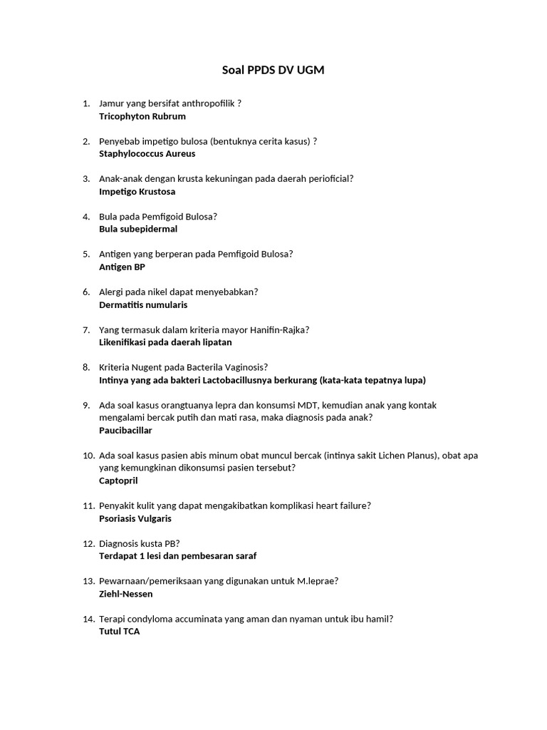 Soal PPDS Kulit UGM dan Terapi TCA | PDF